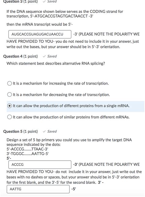 Solved Question Point Saved If The DNA Sequence Chegg