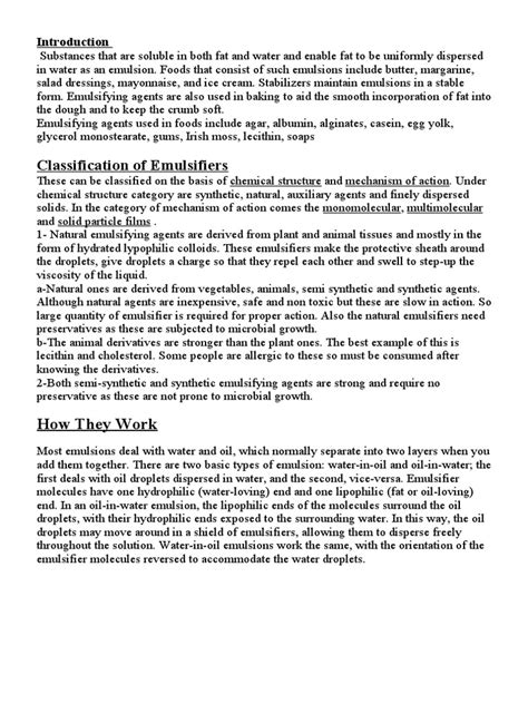 Emulsifying Agents Pdf Emulsion Chemical Substances