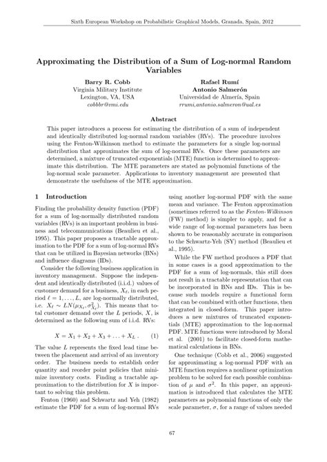 PDF Approximating The Distribution Of A Sum Of Log Normal Random