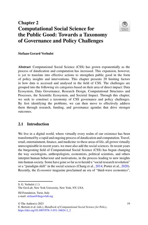 Pdf Computational Social Science For The Public Good Towards A Taxonomy Of Governance And