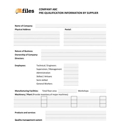 Construction Supplier Prequalification Form Construction Files