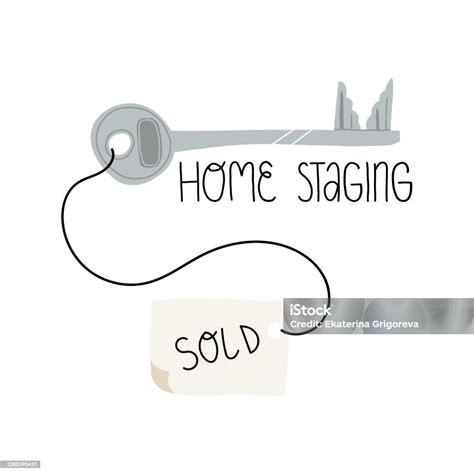 홈 스테이징 문 키 매력 판매 라벨 레터링 배너 구매 빠른 거래 부동산 집 구매 손으로 그린 서예 고립 된 텍스트 청소 새로운 준비 개념 집 내부에 대한 스톡 벡터 아트 및