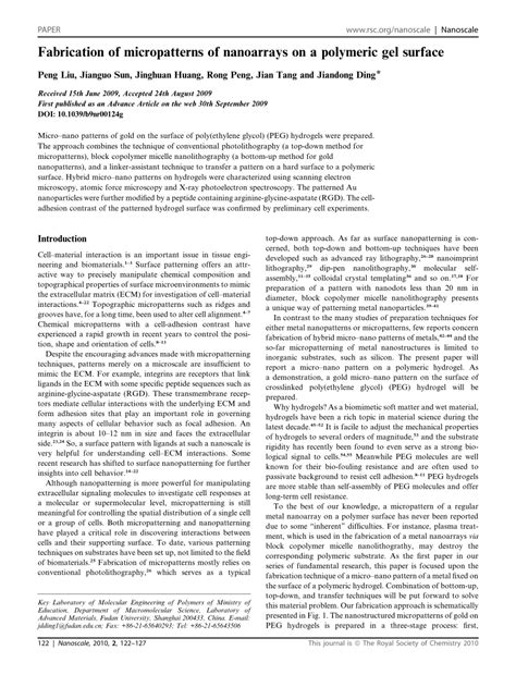 Pdf Fabrication Of Micropatterns Of Nanoarrays On A Polymeric Gel Surface
