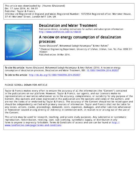 Pdf A Review On Energy Consumption Of Desalination Processes
