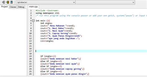 Membuat Menu Makanan Dengan Menggunakan If Else Sumber Ilmu