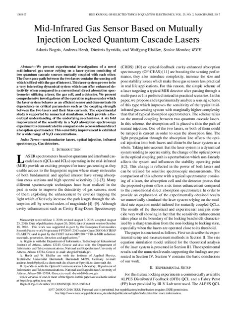 Pdf Mid Infrared Gas Sensor Based On Mutually Injection Locked