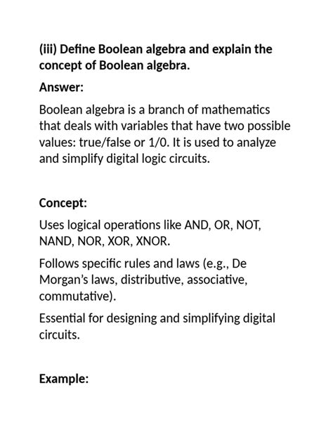 Define Boolean Algebra And Explain The Concept Of Boolean Algebra Pdf