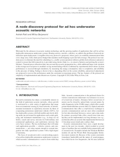 Pdf Node Discovery Protocol For Ad Hoc Underwater Acoustic Networks