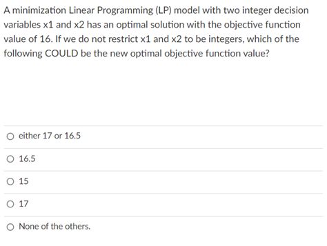 Solved A Minimization Linear Programming Lp Model With Two