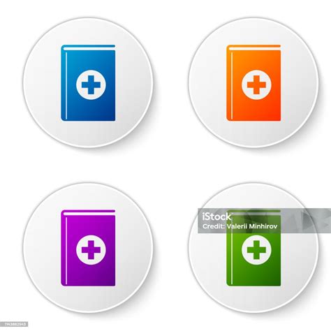 색상 의료 책 아이콘 흰색 배경에 고립 원 버튼의 색상 아이콘을 설정 합니다 벡터 일러스트 0명에 대한 스톡 벡터 아트 및 기타 이미지 Istock