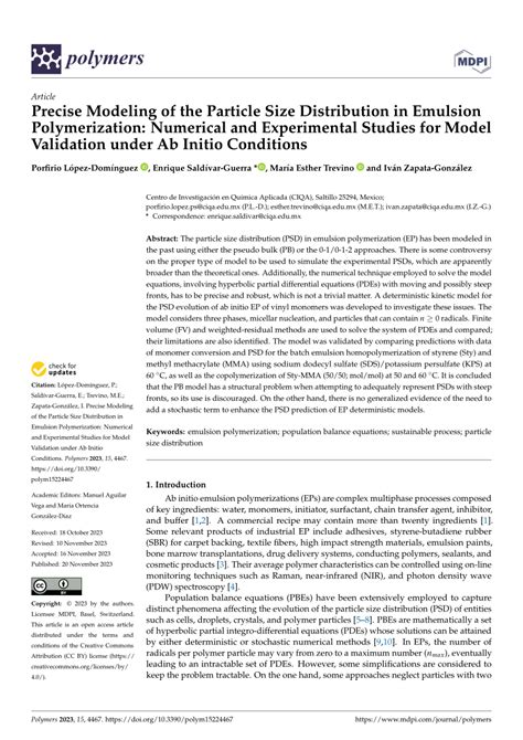 Pdf Precise Modeling Of The Particle Size Distribution In Emulsion