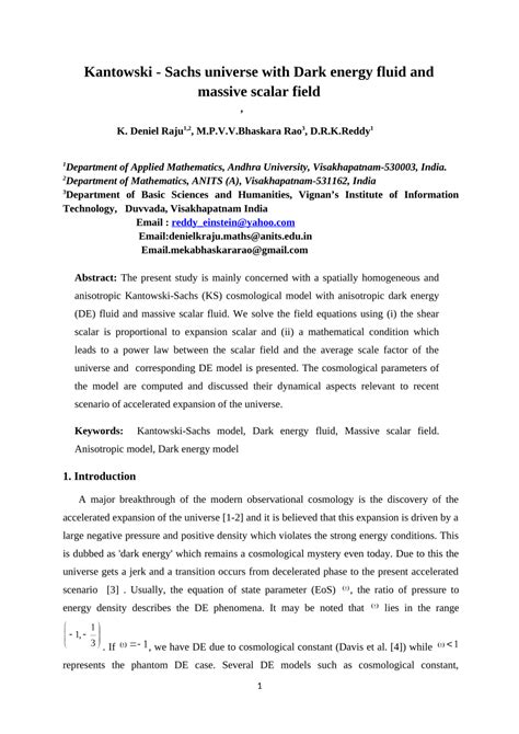 Pdf Kantowski Sachs Universe With Dark Energy Fluid And Massive Scalar Field