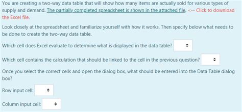 You Are Creating A Two Way Data Table That Will Show