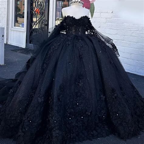 Vestido Negro Brillante De La Quinceanera Vestido De Pelota Fuera Del