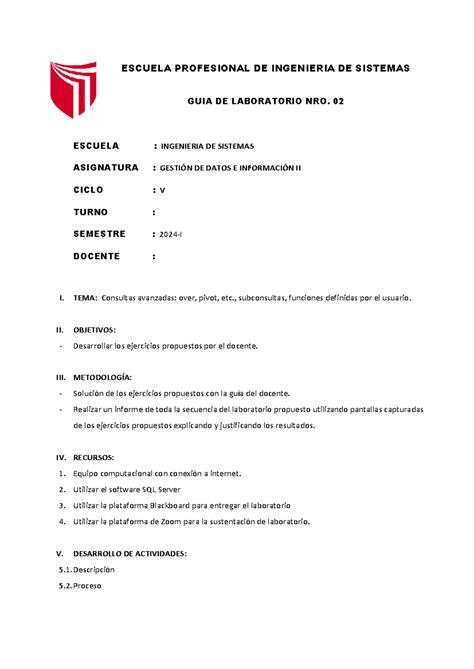 Guia De Laboratorio Gestion Escuela Profesional De Ingenieria De