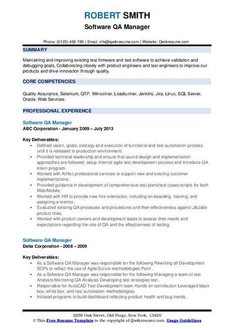 software qa manager resume samples qwikresume