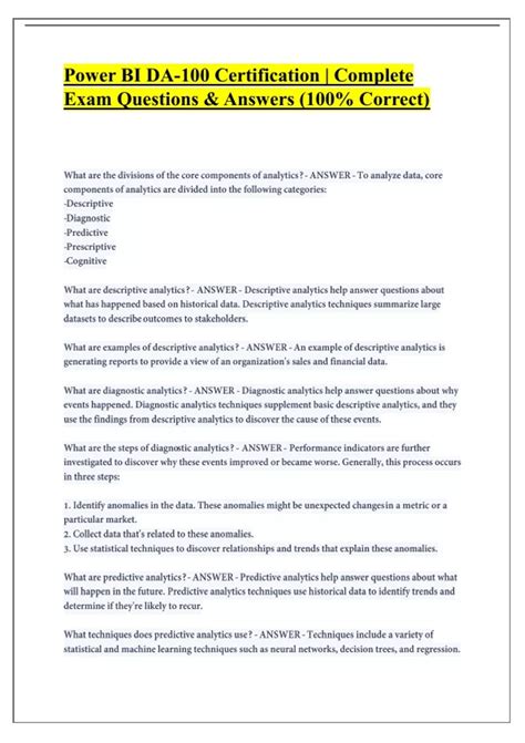 Power Bi Da 100 Certification Exam Complete Questions And 100 Correct Answers Latest Update
