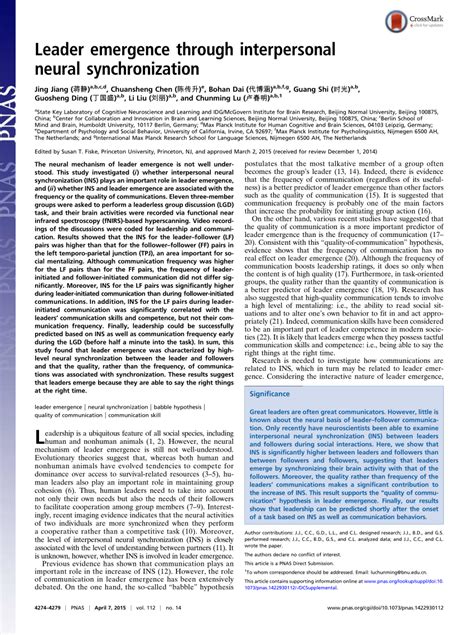Pdf Leader Emergence Through Interpersonal Neural Synchronization