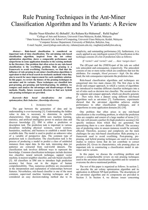 pdf rule pruning techniques in the ant miner classification algorithm