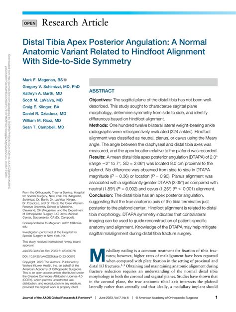 Pdf Distal Tibia Apex Posterior Angulation A Normal Anatomic Variant Related To Hindfoot