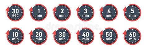 From 30 Seconds To 60 Minutes On Stopwatch Icon In Flat Style Clock Face Timer Vector