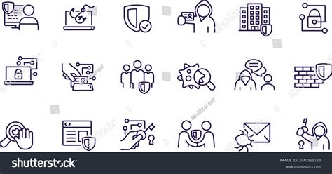 Cyber Security Thin Line Icons Vector Stock Vector Royalty Free 2040569183 Shutterstock