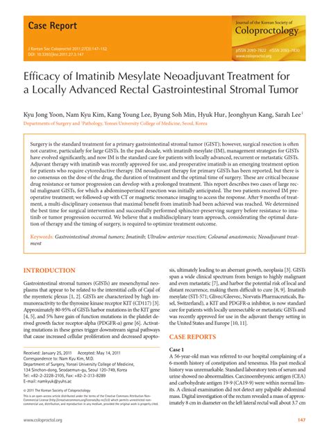Pdf Efficacy Of Imatinib Mesylate Neoadjuvant Treatment For A Locally Advanced Rectal
