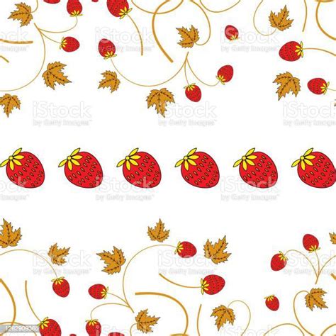 흰색 배경에 러시아 국가 스타일의 Hohloma에서 딸기와 원활한 패턴 0명에 대한 스톡 벡터 아트 및 기타 이미지 0명