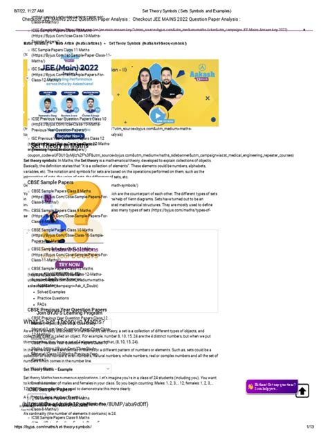Set Theory Symbols Sets Symbols And Examples Pdf Set Mathematics Mathematical Logic