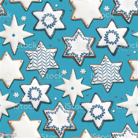 원활한 패턴 하누카 또는 크리스마스를위한 손으로 만든 축제 진저 브레드 쿠키 쿠키에 대한 스톡 사진 및 기타 이미지 쿠키 하누카 Bar Mitzvah Istock