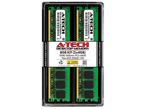 A Tech 8gb 2x4gb Ddr2 800mhz Dimm Pc2 6400 Udimm Non Ecc 18v Cl6 240