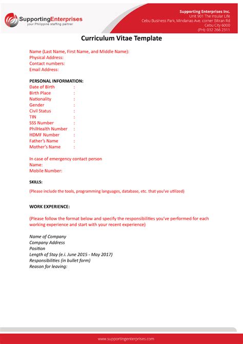 CV Template Asdasdasdas Curriculum Vitae Template Name Last Name First Name And Middle