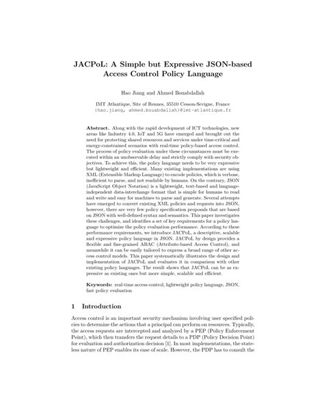 Pdf Jacpol A Simple But Expressive Json Based Access Control Policy Language