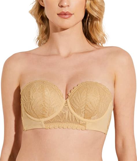 Deyllo Women S Push Up Strapless Bra Lace Underwire Full Coverage Multiway Bras Red Carpet Nude