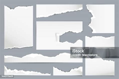 사실주의 디자인으로 설정된 찢어진 종이 3d 찢어진 페이지 질감 울퉁불퉁 한 테두리 가장자리가 굴러 진 구멍이있는 페이지 손상된 빈 종이 조각이 사실적인 요소를 격리했습니다