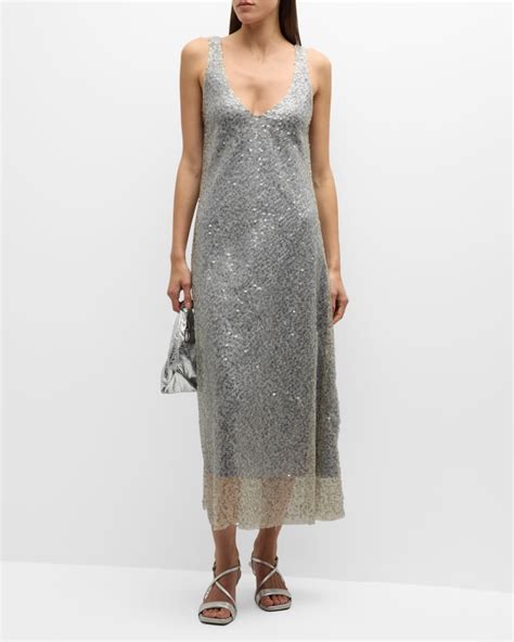 Vince Lucite Metallic Sequin Midi Slip Dress Neiman Marcus