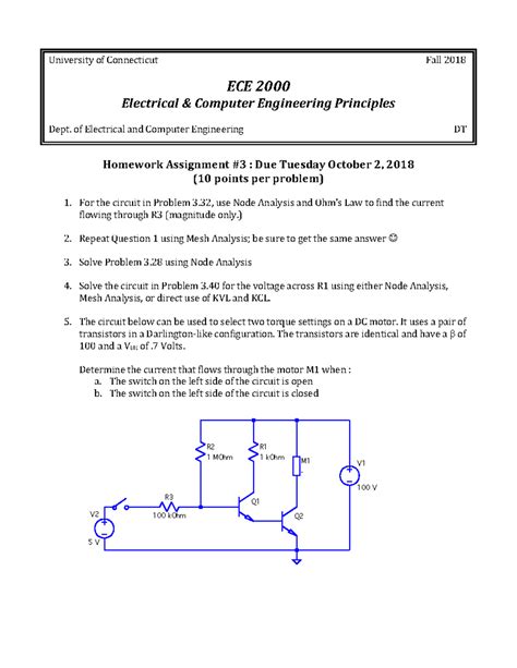 ECE Fall HW Homework Set Questions University Of Connecticut Fall ECE