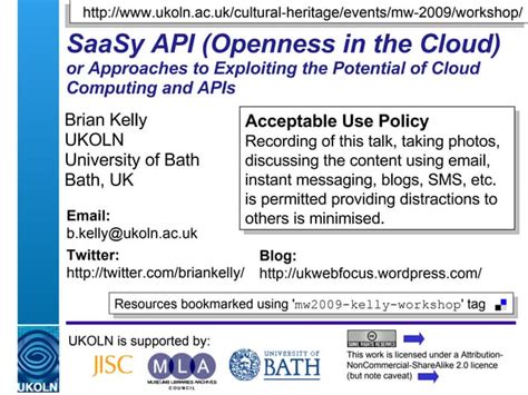 Brian Kelly And Paul Walk Saasy Apis Openness In The Cloud Ppt