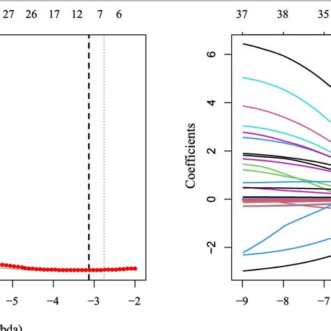 left the partial likelihood deviance of five fold cross validation