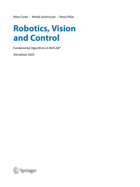 Solution Robotics Vision And Control Fundamental Algorithms In Matlab