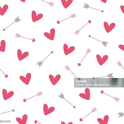 흰색 배경에 분홍색 하트와 화살표가 있는 추상적인 매끄러운 패턴 공휴일에 대한 스톡 벡터 아트 및 기타 이미지 공휴일 귀여운 낙서 드로잉 Istock