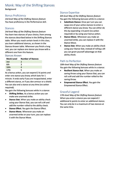 Monk Subclass Switchable Stances Each Themed Around One Stat Runearthedarcana