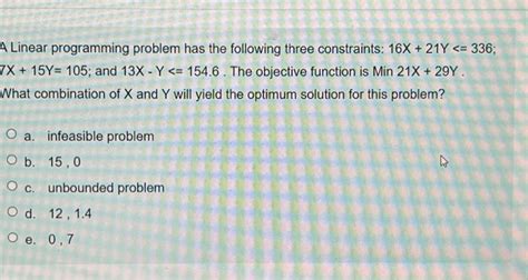Solved A Linear Programming Problem Has The Following Three
