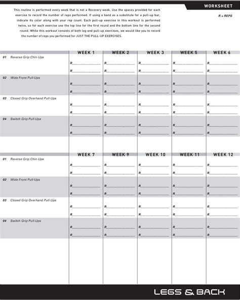 Printable P90x Chest And Back Worksheet Free Printable Worksheets
