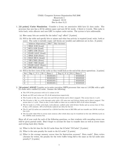 Homework 4 Questions Computer System Organization Cs 433 Docsity