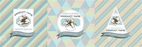 Three Colored Labels With Illustration Of Lily Stock Vector