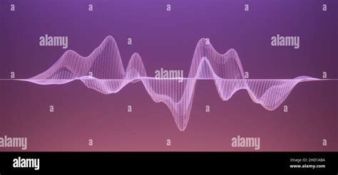 Abstract White Wireframe Waveform Or Polygonal Structure On Purple Background Visualization Of
