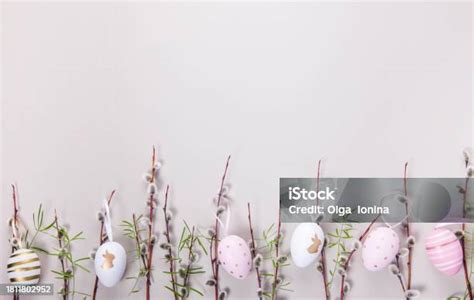 축제 부활절 테두리 회색 배경에 부활절 달걀과 봄 꽃 크로커스에서 프레임 4월에 대한 스톡 사진 및 기타 이미지 4월 개념 계절 Istock