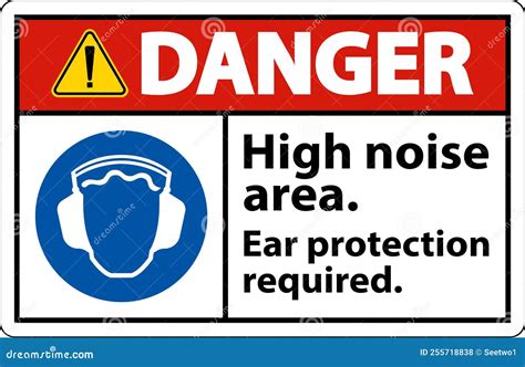 Danger Ear Protection Required Sign On White Background Stock Vector