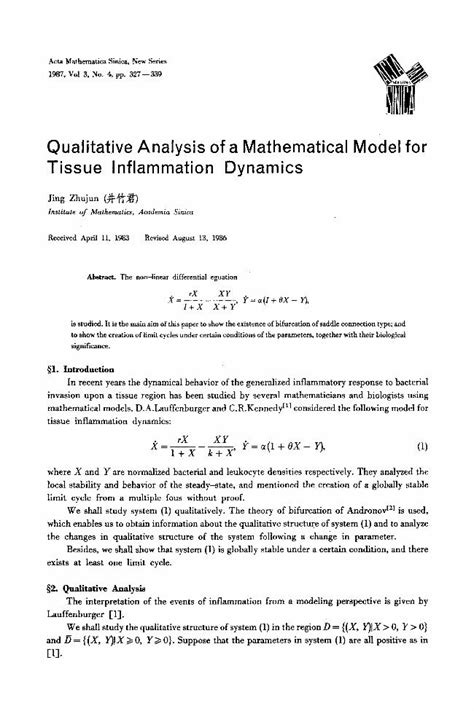 Pdf Qualitative Analysis Of A Mathematical Model For Tissue Inflammation Dynamics Dokumen Tips